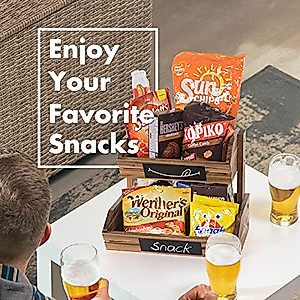 Rustic Fruit Basket, 2 Tier Standing Fruit Basket, Wooden Food Organizer & Retro Vegetable Stand Bread Racks, Farmhouse Food Basket for Kitchen, Office, Dining Room and Guest Room (Need Assemble)