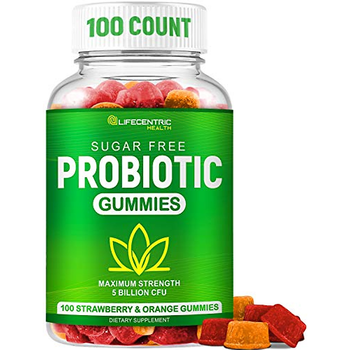 Probiotic Gummies for Adults and Kids Max Strength 5 Billion CFU | Organic Sugar Free Gummies for Digestive Health | 100 Count Vegan Gluten Free Chewable Probiotics Gummies for Men Women and Children