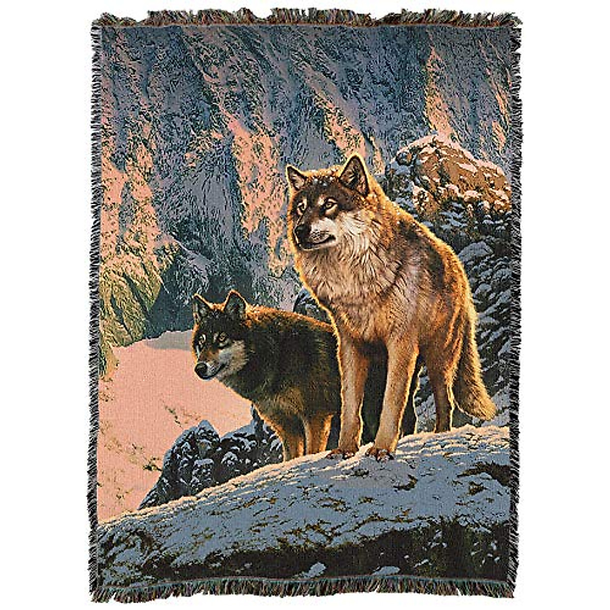 Pure Country Weavers Wolf Couple in Sunset Blanket by Vincent HIE - Gift Tapestry Throw Woven from Cotton - Made in The USA (72x54)