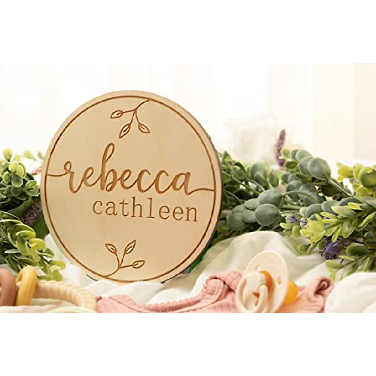 Baby Announcement Sign, Hospital Sign, Gender Reveal Baby Photo Props, Wooden Name Sign, Baby Shower Gift, Birth Stat, Laser Birth Engraved Round (Design 3)