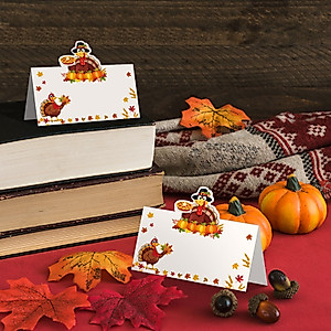 25 PCS Thanksgiving Table Place Cards, 3.5 x 2 Inch Turkey Themed Tent Place Cards for Table Setting, Festive Thanksgiving Day Name Cards, Autumn Fall Harvest Design for Holiday Dinner Party Supplies