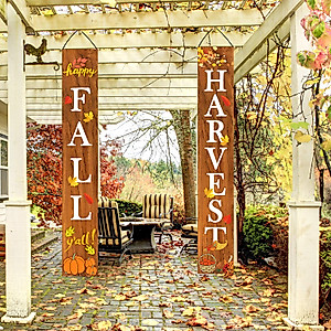 Whaline Fall Harvest Hanging Banner, Fall Porch Sign Autumn Pumpkin Maple Leaf Backdrop Flag for Home Yard Indoor Outdoor Wall Door Thanksgiving Party Decorations, 12 x 72 Inch