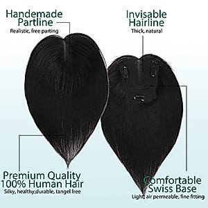 YAMI Hair Toppers for Women Real Human Hair Hand Made Upgrade Butterfly Lace Base Hair Topper Hair Pieces for Women with Thinning Hair Loss Cover Gray Hair 12 Inch 1B# Natural Black 40g