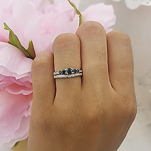 Dazzlingrock Collection 10K Blue Sapphire & White Diamond Women 5 Stone Bridal Engagement Ring Set, White Gold, Size 7