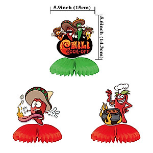 Chili Cook Off Decorations, 1 Pc Chili Cook Off Banner 8 Pcs Chili Hanging Swirls 3 Pcs Honeycomb Centerpiece for Chili Contest Tasting Competition, Chili Party Banners Chili Festival Party Supplies