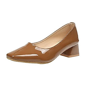 Women Casual Shoes Fashion Square Toe Office Shoes Comfortable Square Heel Thick Heel Slip On Slip on Womens Shoes Business Casual Brown