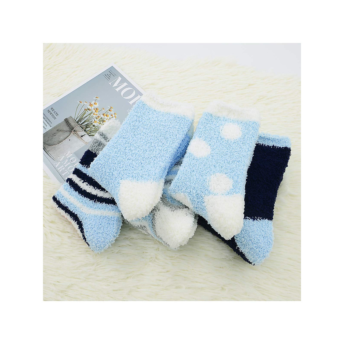 Century Star Womens Socks Fuzzy Socks Soft Fluffy Socks Winter Gifts Socks Sports Outdoor Sock Athletic Socks For Christmas 5 Pairs Blue
