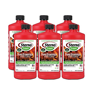 Sterno Fire Starter Fluid Gel Green Firestarter for Instant Flame, Concentrated Ethanol Fuel for Camp Fire or Fireplace, All-Weather Ethanol Burner for Indoor & Outdoor, 16 Oz Each, Pack of 6 Bottles