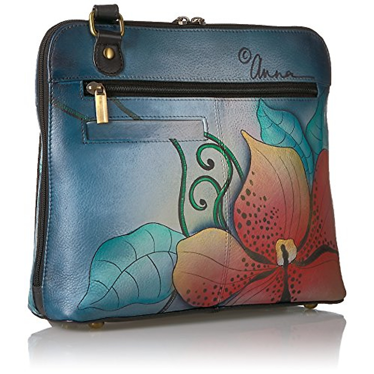 Anna by Anuschka Women's Genuine Leather Zip Around Cross Body | Medium Organizer with External Credit Card Pocket | Midnight Floral
