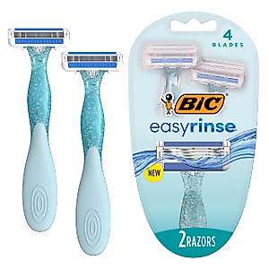 BIC EasyRinse Anti-Clogging Women's Disposable Razors for a Smoother Shave With Less Irritation*, Easy Rinse Shaving Razors With 4 Blades, 2 Count