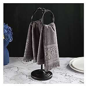 ZHKD 304 Stainless Steel Towel Rack Holder Stand with 2 Hanging Rings for Bathroom Vanity Countertops - Space Saving Hand Towel Holder,Chrome