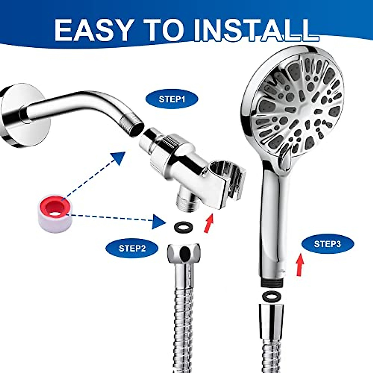 Luxsego Filtered Shower Head with Handheld Spray for Skin and Hair Care, High Pressure Shower Heads with Filters for Hard Water, Hydro Jet Showerhead Set Includes Hose, Bracket and Mineral Beads