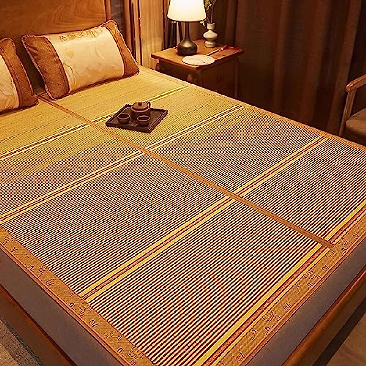 4 Sizes Summer Bamboo Sleeping Mat, Breathable Refreshing Bamboo Summer Bed Mat, Double-Sided Use Bamboo Sleeping Mat Foldable Air Conditioning Mat for Bedroom (Size : L195xW135cm/L77xW53in)
