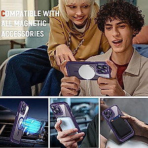 Oneagle Magnetic for iPhone 14 Pro Max Case Clear, [Compatible with Magsafe][30X Anti-Yellow][Built-in Lens Protector][Metal Lens Frame],14 Pro Max Phone Case with 2 Screen Protectors(Deep Purple)