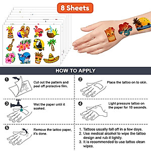 Hawaiian Luau Tattoos Temporary Theme Birthday Party Decorations Supplies Favors Decor Cute Summer Beach Tattoo Stickers 8 Sheets 96 PCS Gifts for Kids Girls Boys Classroom Rewards Carnival Christmas