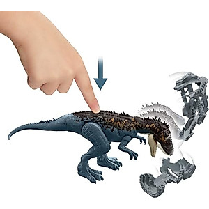 Mattel Jurassic World Mega Destroyers Carcharodontosaurus Posable Dinosaur Action Figure Toy with Attack and Breakout Features, Blue