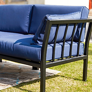 LOKATSE HOME 2 Piece Outdoor Patio Furniture Loveseat Couch with Corner Sofa and Metal Steel Frame Ottoman, Blue