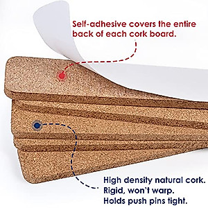 LotFancy Cork Board Strips 15” x 2”, Pack of 5, 1/2 in Thickness, Bulletin Bar Strips Bonus 15 Push Pins, Self-Adhesive Corkboard Strips for Office, Home