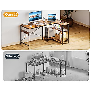 ODK 40 Inch Small L Shaped Computer Desk with Reversible Storage Shelves, Corner Desk with Monitor Stand for Small Space, Modern Simple Writing Study Table for Home Office, Rustic Brown
