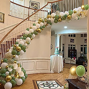 Olive Green Gold White Latex Balloons,52 Pcs Green and Gold Confetti Party Balloons For Birthday Baby Shower Engagement Wedding Anniversary Party Decorations.