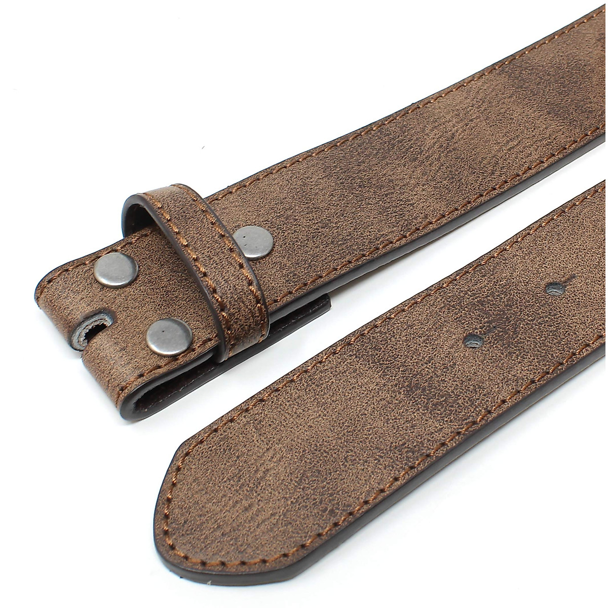 BC Belts Leather Belt Strap with Vintage Distressed Texture 1.5" Wide with Snaps (Dark Brown-L)