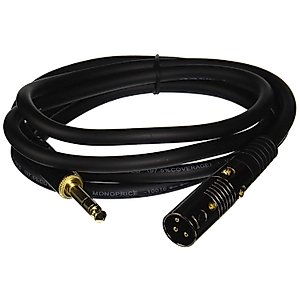 Monoprice XLR Male to 1/4-Inch TRS Male Cable - 6 Feet - Black, 16AWG, Gold Plated, High Fidelity and Eliminate Noise in the Recording Studio and On Stage - Premier Series
