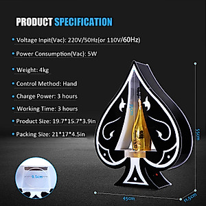 ZYLZHMCH LED Bottle Display Shelf, Ace of Spade Champagne Bottle Presenter Gradient Color and 7 Color Light Modes Flashing Shimmering Bottle Sparklers