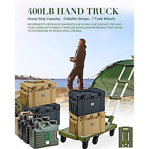 UPWOIGH Folding Hand Truck,400 lb Heavy Duty Cart,Multifunctional Hand Cart,Green Portable Folding Luggage Cart with 7 Tank Wheels and 2 Bungee Cords,Ideal for Moving, Traveling,Shopping and Camping