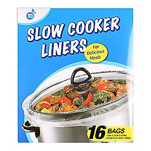 Newcos 16 Bags Slow Cooker Liners, Disposable Multi Use Cooking Bags,Large Size Fit 3QT to 8QT, Plastic Bags for Slow Cooker, Pans, Aluminum Cooking Trays, BPA Free-13 x 21 Inches, 3 quarts