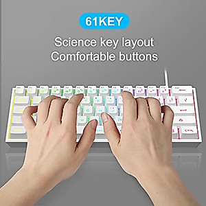 MageGee Mini 60% Gaming Keyboard, Upgrade RGB Backlit 61 Key Ultra-Compact Keyboard, TS91 Ergonomic Waterproof Mechanical Feeling Office Computer Keyboard for PC, MAC, PS4, Xbox ONE Gamer(White)