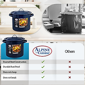Alpine Cuisine Enamel Steel Dark Blue Speckle Stock Pot 8-qt with Lid, Healthy Cookware Commercial Grade Stockpots, Multi Cooking Pot for Stew, Sauce & Reheat Food, Compatible for Family Meals