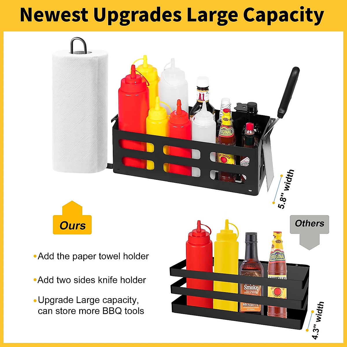 Griddle Caddy for Blackstone Griddle Accessories, Space Saving Storage Caddy for Blackstone 28"/36" Griddles/Weber Grill, BBQ Accessories Storage Box with Magnetic Tool Holder & Paper Towel Holder