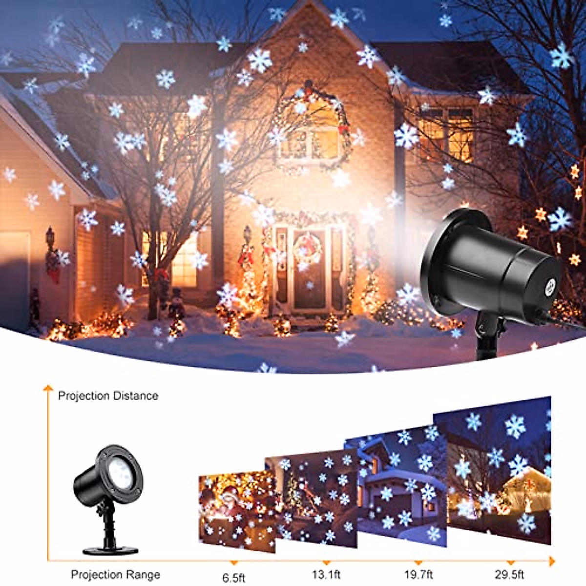 EEFOW Christmas Snowflake Projector Decorations Outdoor: Snow Rotating Snowfall Night Light Waterproof with White Snowflake for Xmas New Year Gift Holiday Party