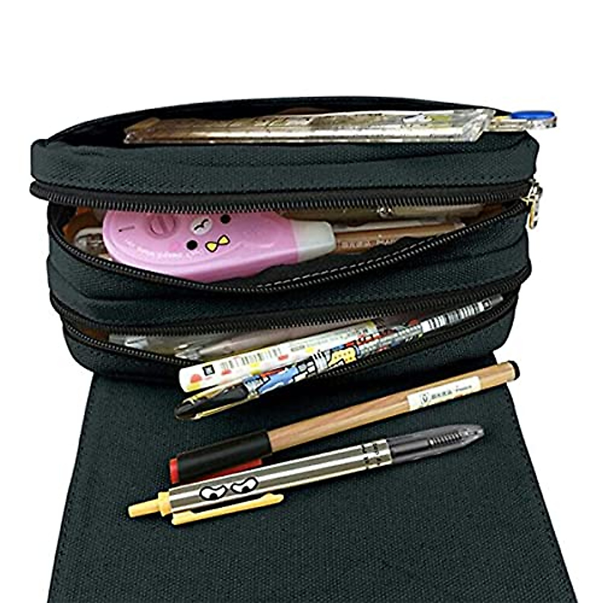 Pencil Case Japanese Mount Fuji Cherry Blossoms Sakura Sunset Asia Ink Painting Large Capacity Bag for Student Office College Travel Adult Girl Boy, Black 4