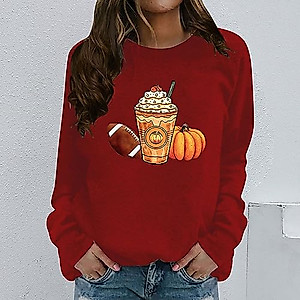 Women Sweatshirt Casual Plus Size Trendy Printed Graphic Sweatshirts Long Sleeve Shirts Crew Neck Pullover Shirts Red