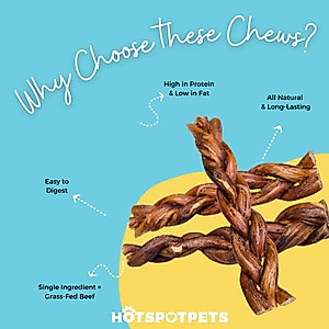 hotspot pets Braided Bully Sticks for Dogs - Premium All Natural Long Lasting Twisted Beef Pizzle Dog Chew Treats - Grain Free Fully Digestible Rawhide Alternative - 6 Inch Stix (10 Pack)