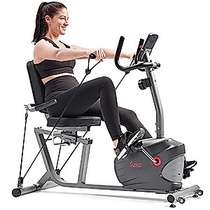 Sunny Health & Fitness Smart Magnetic Recumbent Exercise Bike Trainer w/Arm Exerciser for Full Body Workout, Indoor Cardio Cycling Machine for Seniors, Bluetooth Link to SunnyFit App-SF-RB420031