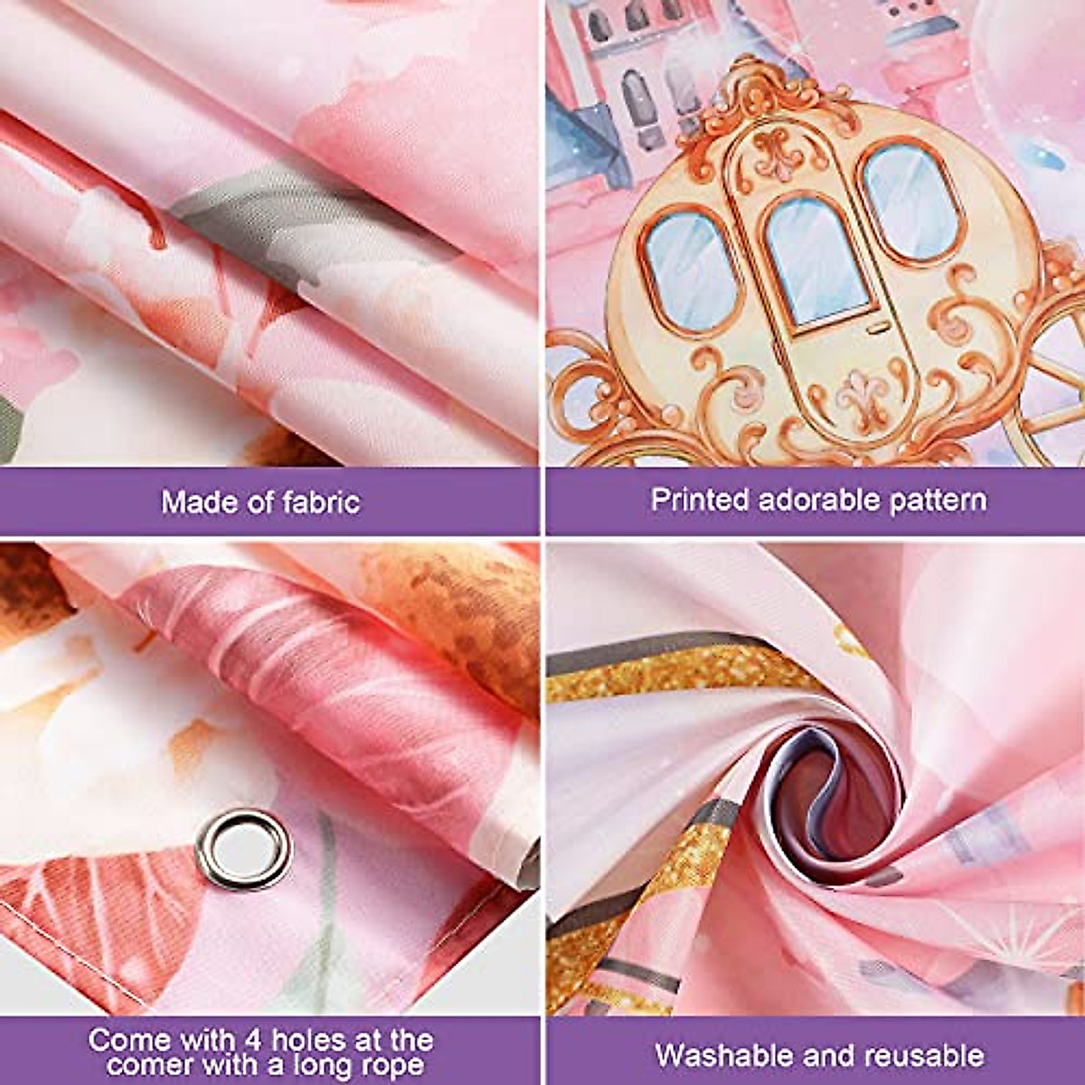 Princess Birthday Party Decorations Supplies Princess Theme Backdrop Background Banner for Girl Birthday Party Favor Gold and Pink Royal Castle Carriage Crown Floral Photography Booth Cake Table Decor