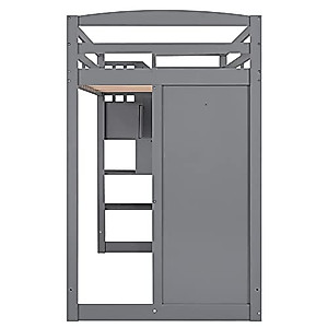 Harper & Bright Designs Twin Size Loft Bed with Stairs and Wardrobe, Solid Wood Loft Bed with Desk and Storage Drawers, Cabinet, for Kids Teens Adults (Gray)