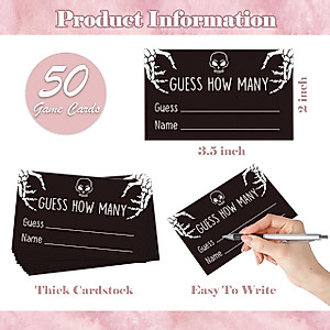 Halloween Guess How Many Candies Are In The Jar Game, Pack of 1 Wooden Tabletop Sign with Stand and 50 Guessing Cards, Black Gothic Baby Shower Game, Gender Reveal Party Decorations - WV03