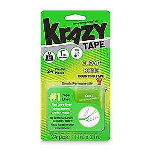Krazy Tape Clear Double Sided Mounting Tape, 2 Sided Tape, 1" x 2" Clear Adhesive Strips (Pack of 24 Pre-Cut Pieces)