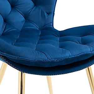 LifeSky Modern Dining Chair Set - Velvet Upholstered Dining Chairs Set of 2 - Accent Chairs Set with Gold Metal Legs for Dining Room Navy