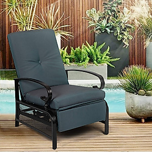 SUNCROWN Outdoor Recliner Chair Patio Adjustable Relaxing Chair Outdoor Metal Furniture Chair with Thick Cushion(Peacock Blue)