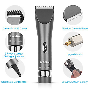 Sminiker Professional Hair Clippers Cordless Barber Shavers Rechargeable Hair Cutting Kit with 1 Hairdressing Cape 2 Scissors 9 Comb Guides
