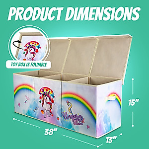 Toy To Enjoy Kids Toy Box - Large Stuffed Animal Storage, Collapsible Toy Chest Bin, Durable Fabric Toy Box for Boys & Girls - Storage Basket with Lid & Removable Inserts, 38x13x15 Inches (Unicorn)