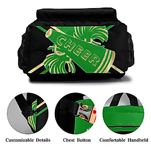 BigBigift Cheer Green Black Cheerleaders Backpack Shoulder Shopping Bag Travel Casual Bags with Name Text, 12.2(L)x5.9(W)x16.5(H)inch