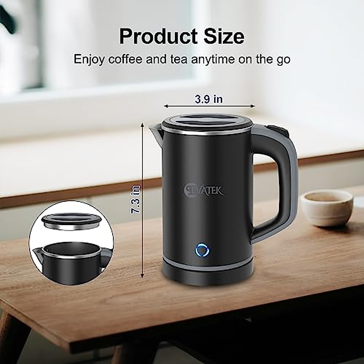 EVATEK Small Electric Kettle, Travel Mini Hot Water Boiler Heater, 304 Stainless Steel 0.8L Portable Electric Kettles for Boiling Water, 5 Mins Coffee Kettle Travel Teapot with Auto Shut-Off