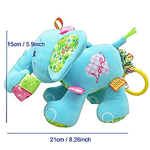V Convey Music Bed Time Wind Up Musical Stuffed Animal Elephant Stuffed Toys Kids Toddler Plush Baby Infant Strollers Crib Bedding Toys (Blue)
