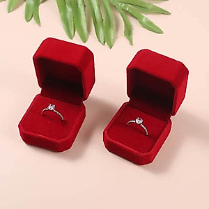 RJ Displays Ring Box for Wedding Valentine Ceremony – 2-Piece Set Red Velvet Ring Box Holds Earrings, Engagement Ring – Protective Ring Display Case for Store Display