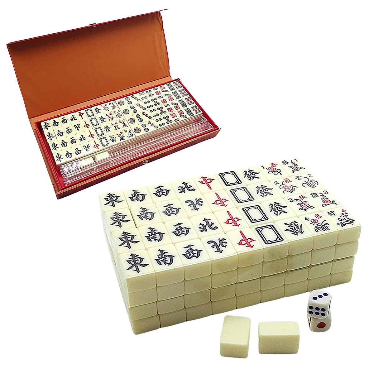 Bavokon Professional Chinese Mahjong Set,Mah Jong Set with Portable Long Mahjong Box,144 Numbered Melamine Large Size Tile with Carrying Travel Case,Complete Mahjong Game Set for Home Entertainment